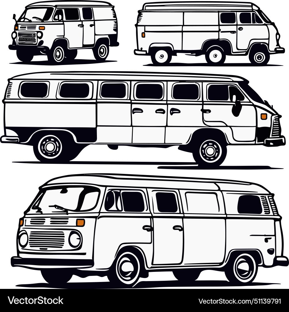 Monochrome vintage van bundle Royalty Free Vector Image