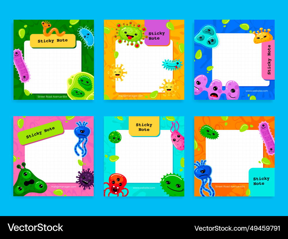 Sticky notes with childish germs bacteria monsters