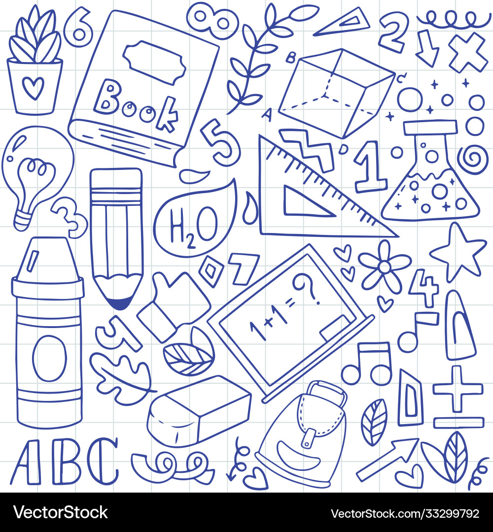 08-09-073 hand drawn set school icons Royalty Free Vector