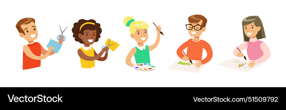 Kid character doing craft and creative activity Vector Image