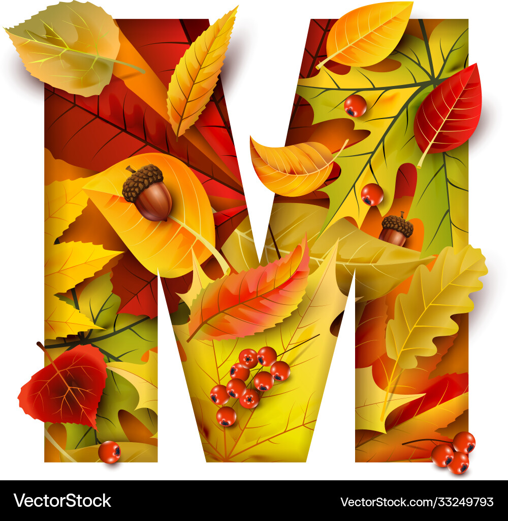 Autumn stylized alphabet letter m Royalty Free Vector Image