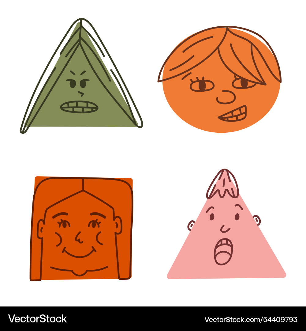 Cute colorful comic faces icon set with angry Vector Image