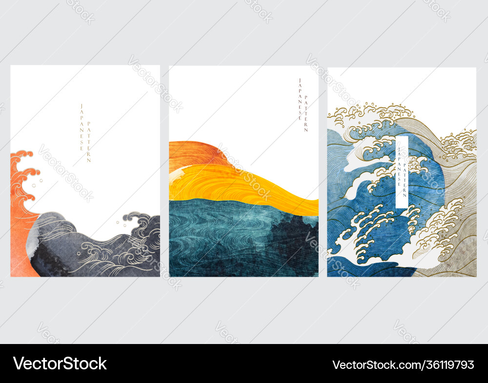 Hand drawn wave with watercolor texture line Vector Image