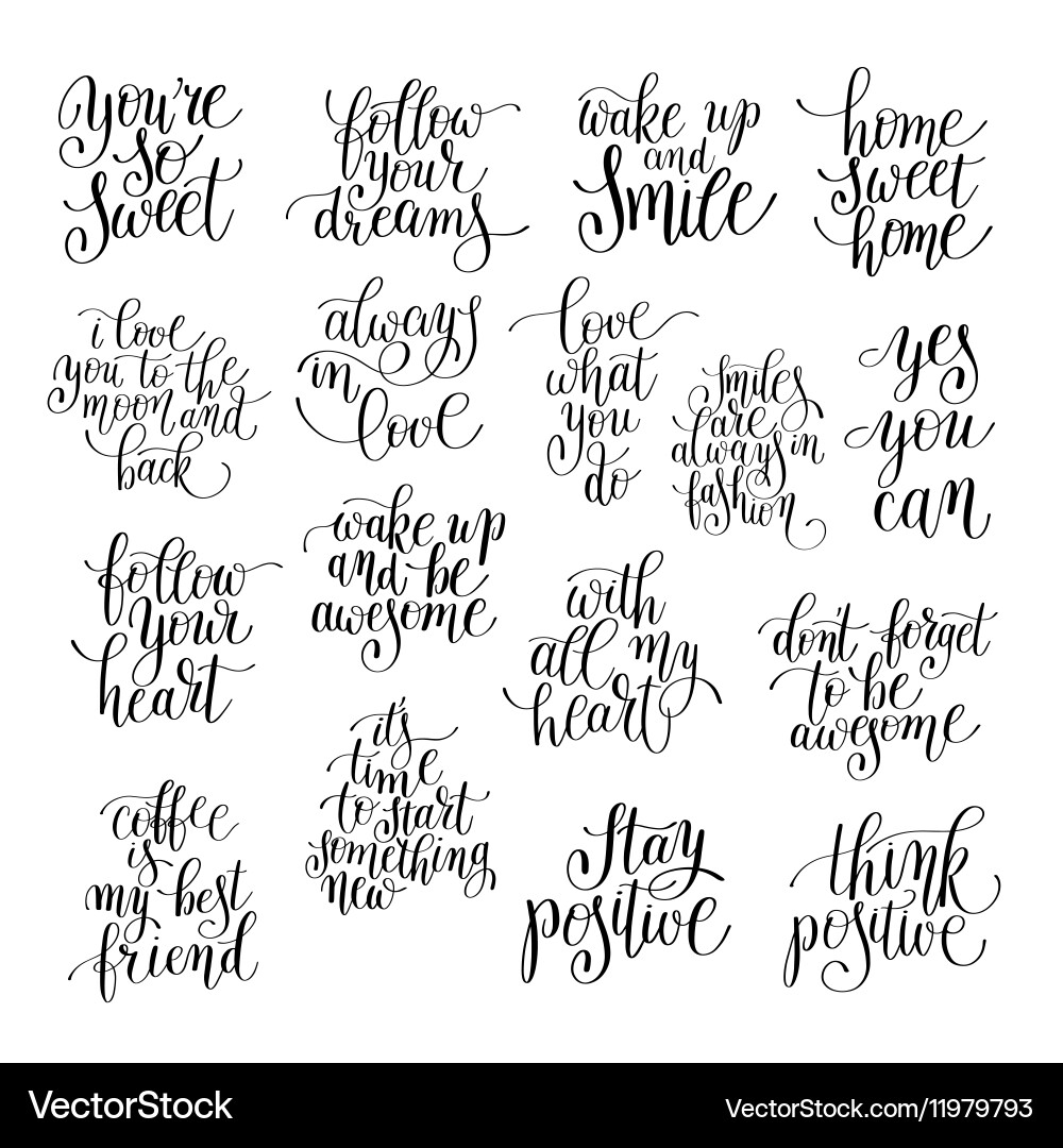 Positive Quote Set - Handwritten Script Royalty Free Vector