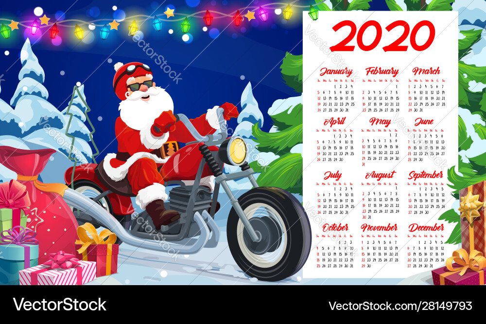 Santa Motorcycle Christmas Calendar Royalty Free Vector