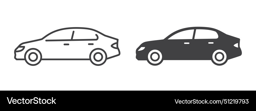 Sedan car icons in line and solid styles flat Vector Image
