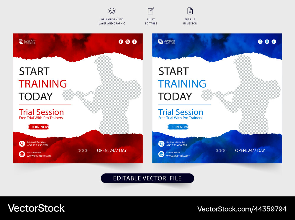 Gym training session social media post Royalty Free Vector