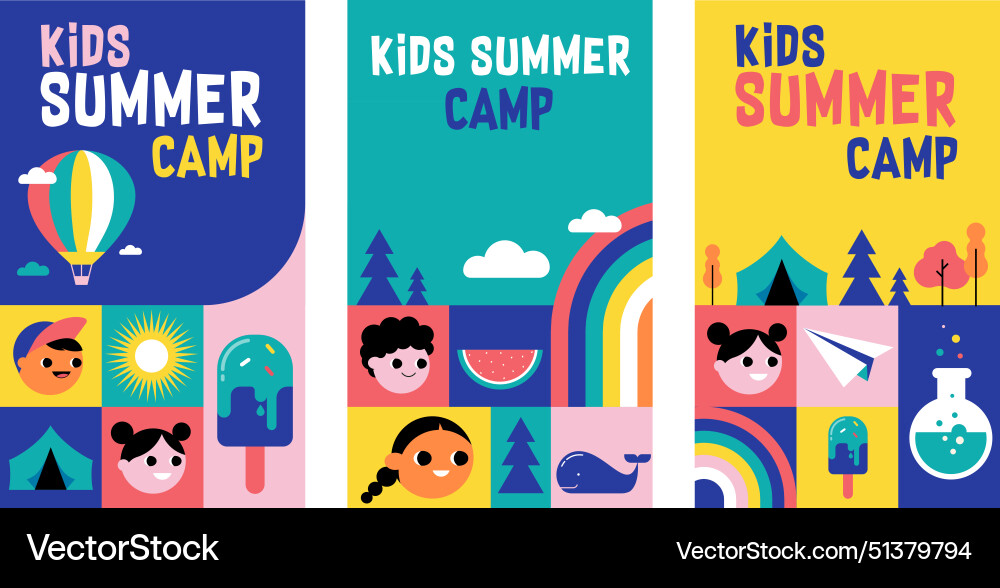 Kids summer camp concept design geometrical style Vector Image