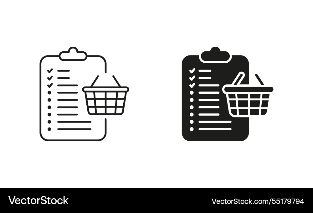 Purchase checklist line and silhouette icon set Vector Image