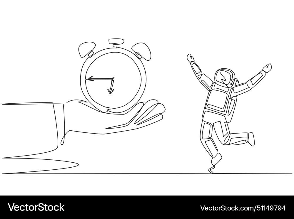 Single one line drawing astronaut excited to get Vector Image