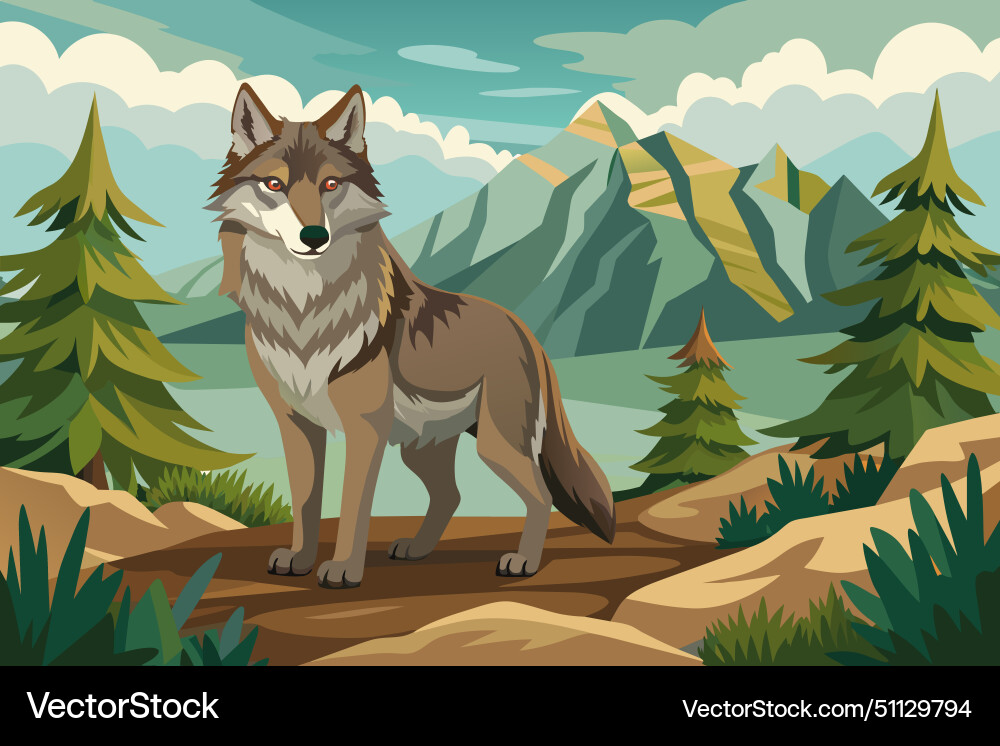Wolf in its natural habitat background Royalty Free Vector