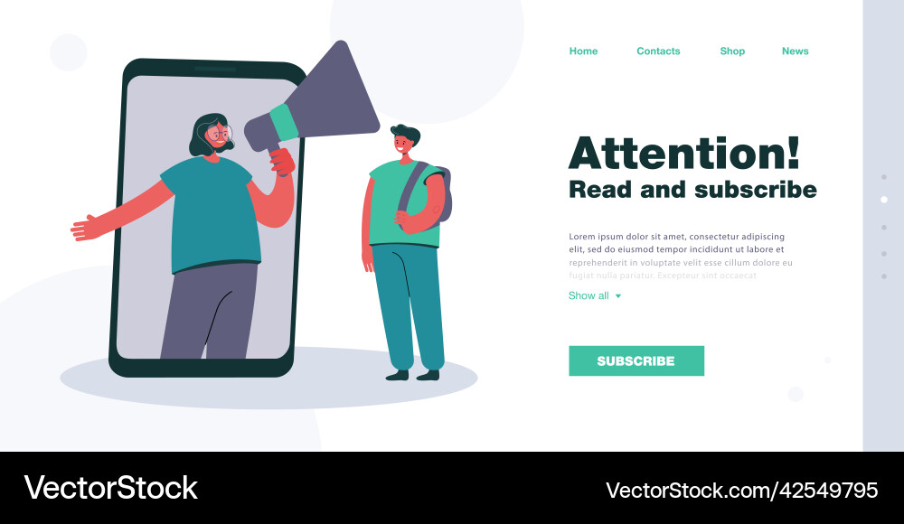 Classmate with megaphone on huge phone screen Vector Image