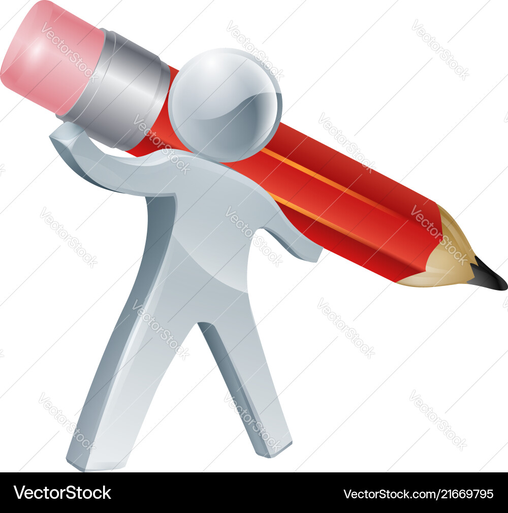 Person writing with giant pencil Royalty Free Vector Image