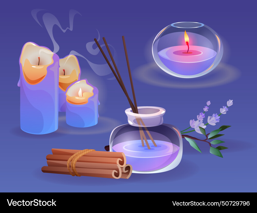 Aromatic candles set isolated on blue background Vector Image