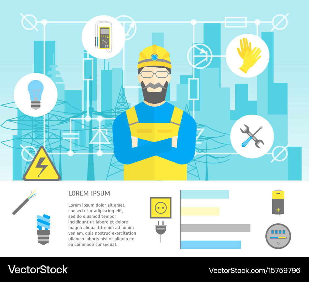 Cartoon professional electrician worker man Vector Image