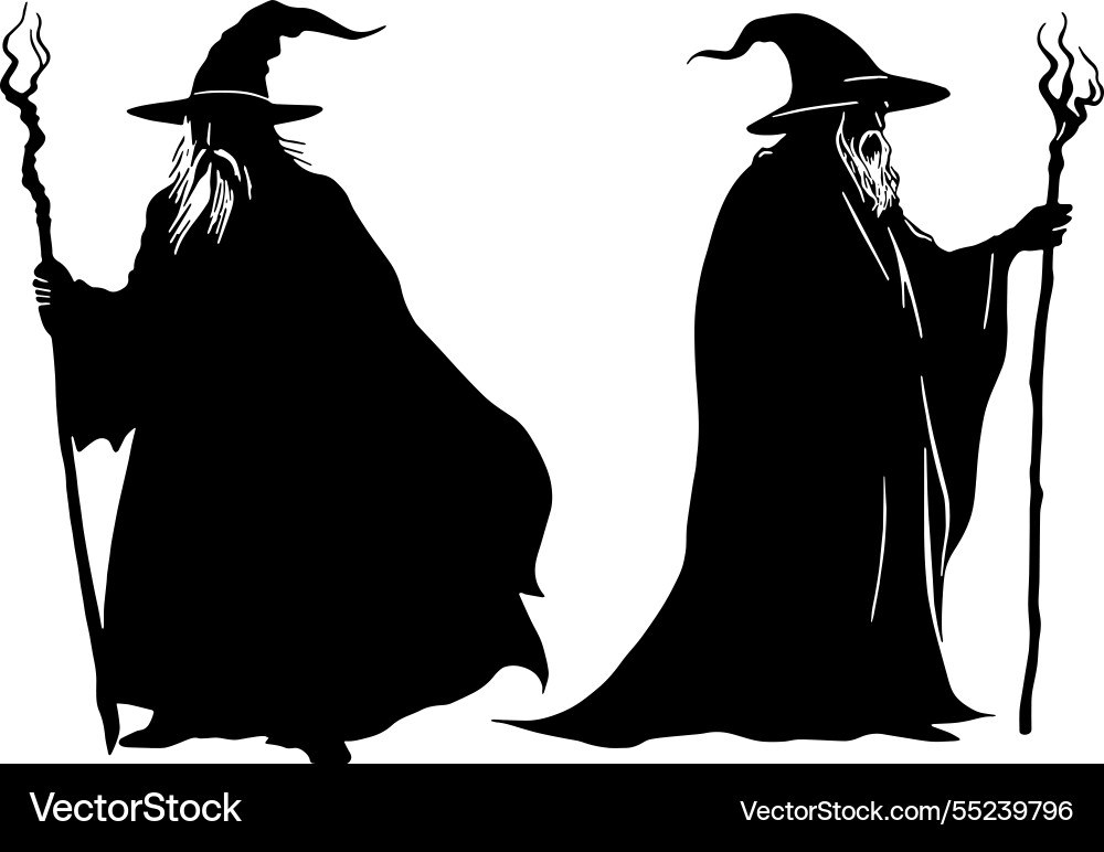 Silhouettes of two wizards Royalty Free Vector Image