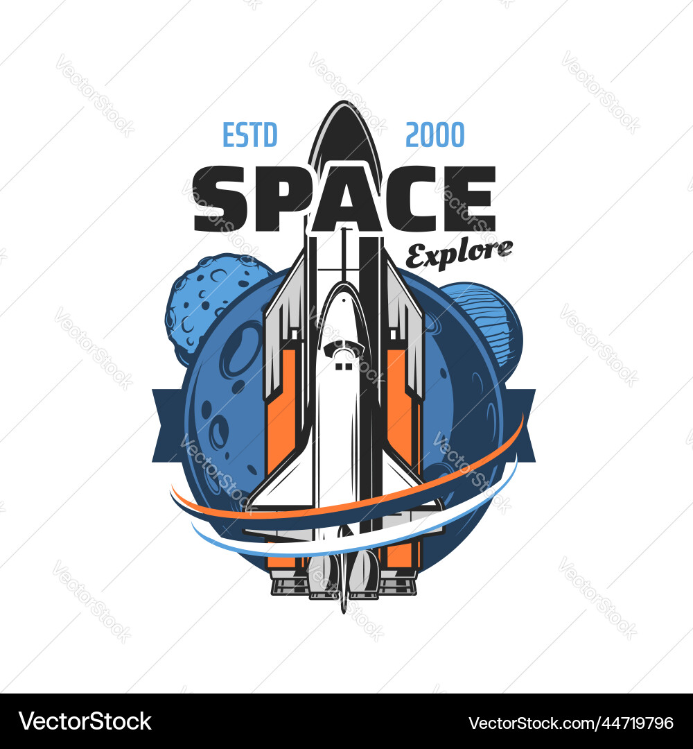 Space shuttle and planets exploration retro icon Vector Image