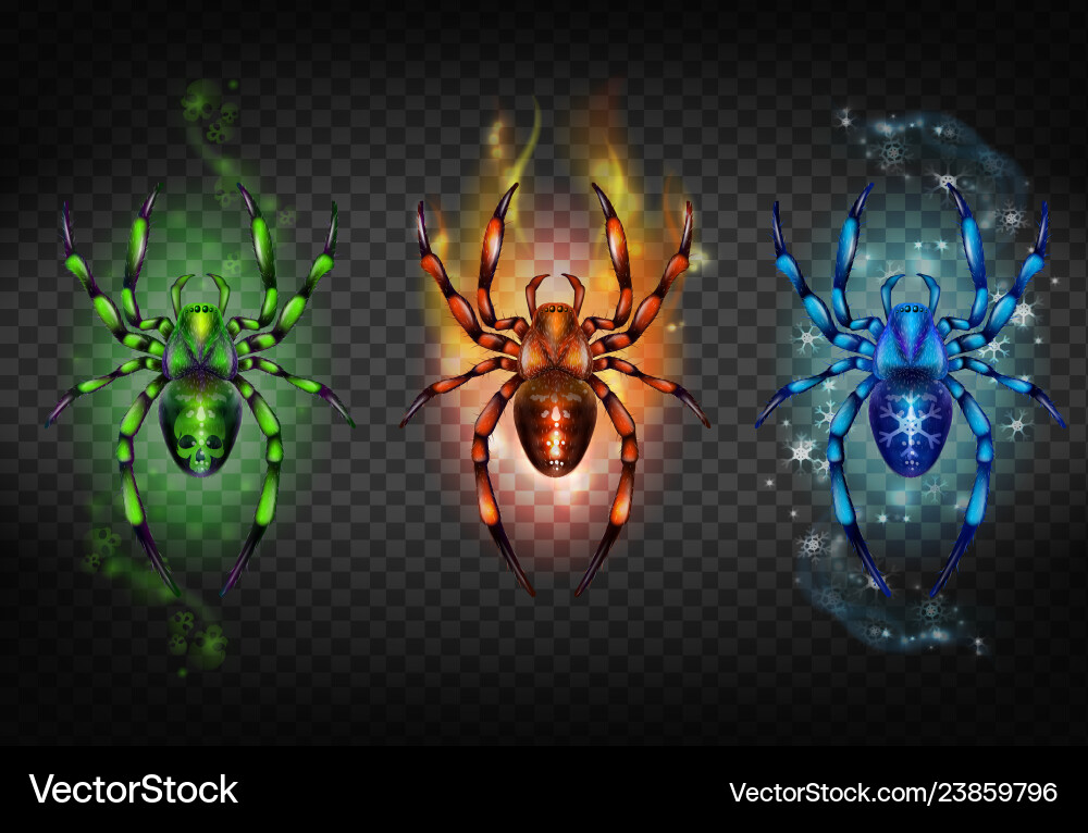 Toxic igniting and freezing spiders set Royalty Free Vector