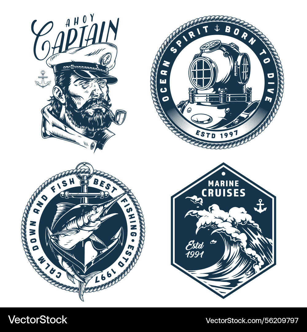 Nautical badges for maritime adventure Royalty Free Vector