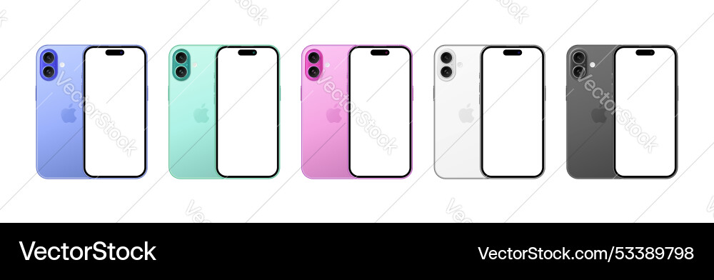 79 iphone 16 plus colorful mockup set Royalty Free Vector