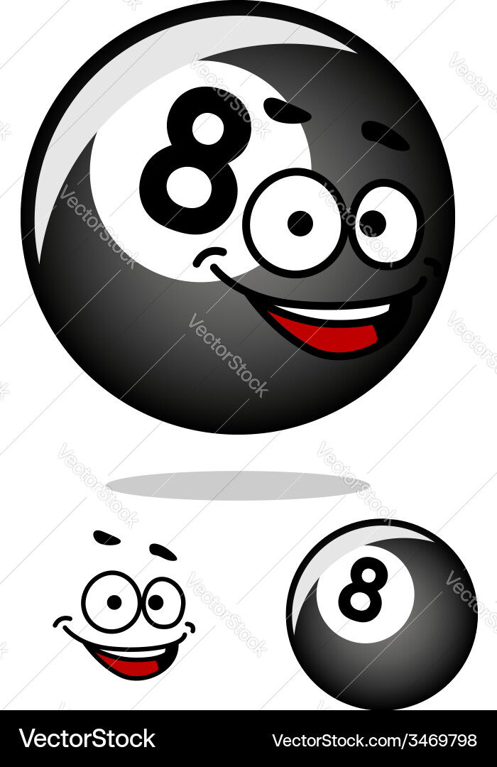 Cartooned eight pool ball with happy face Vector Image