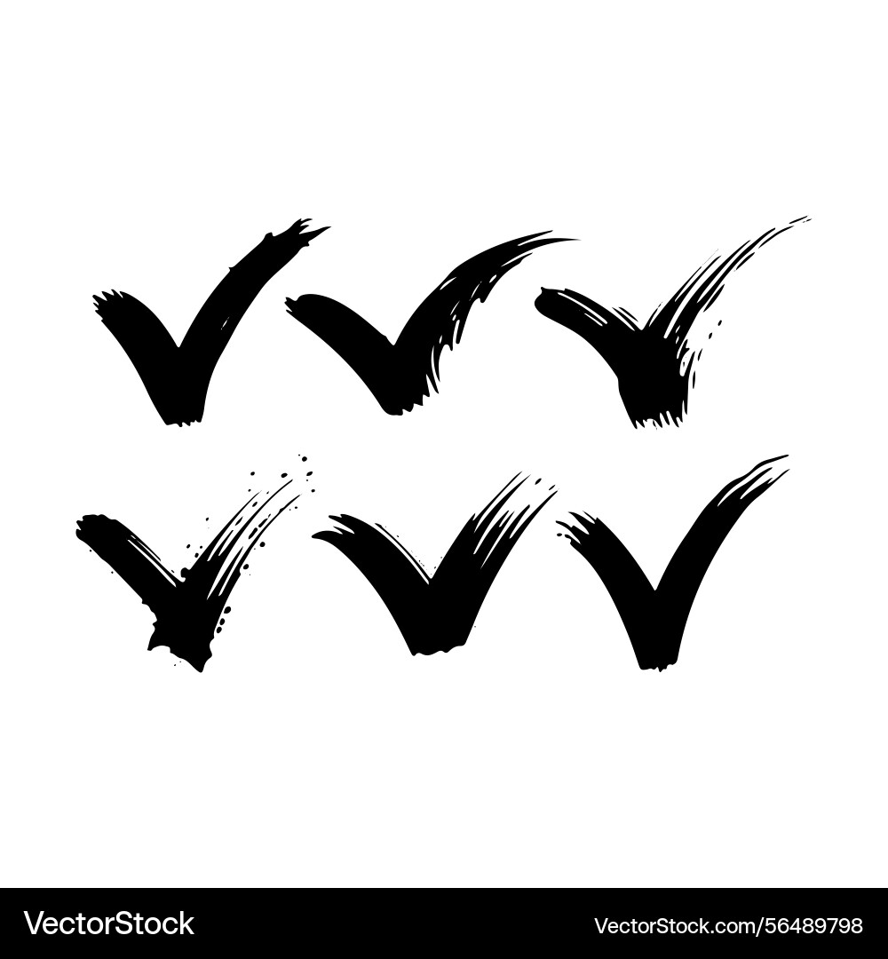 Grunge brush check mark set a rough hand-drawn Vector Image
