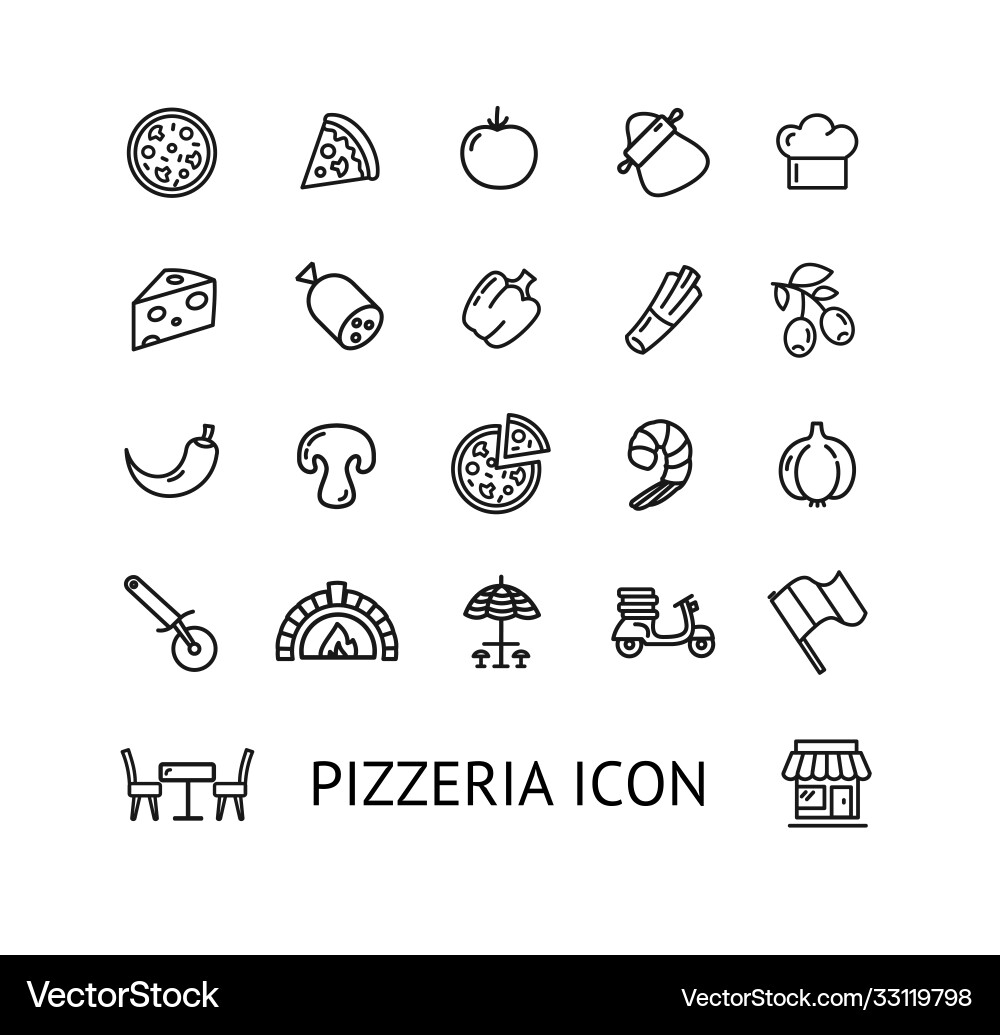 Pizza sign black thin line icon set Royalty Free Vector