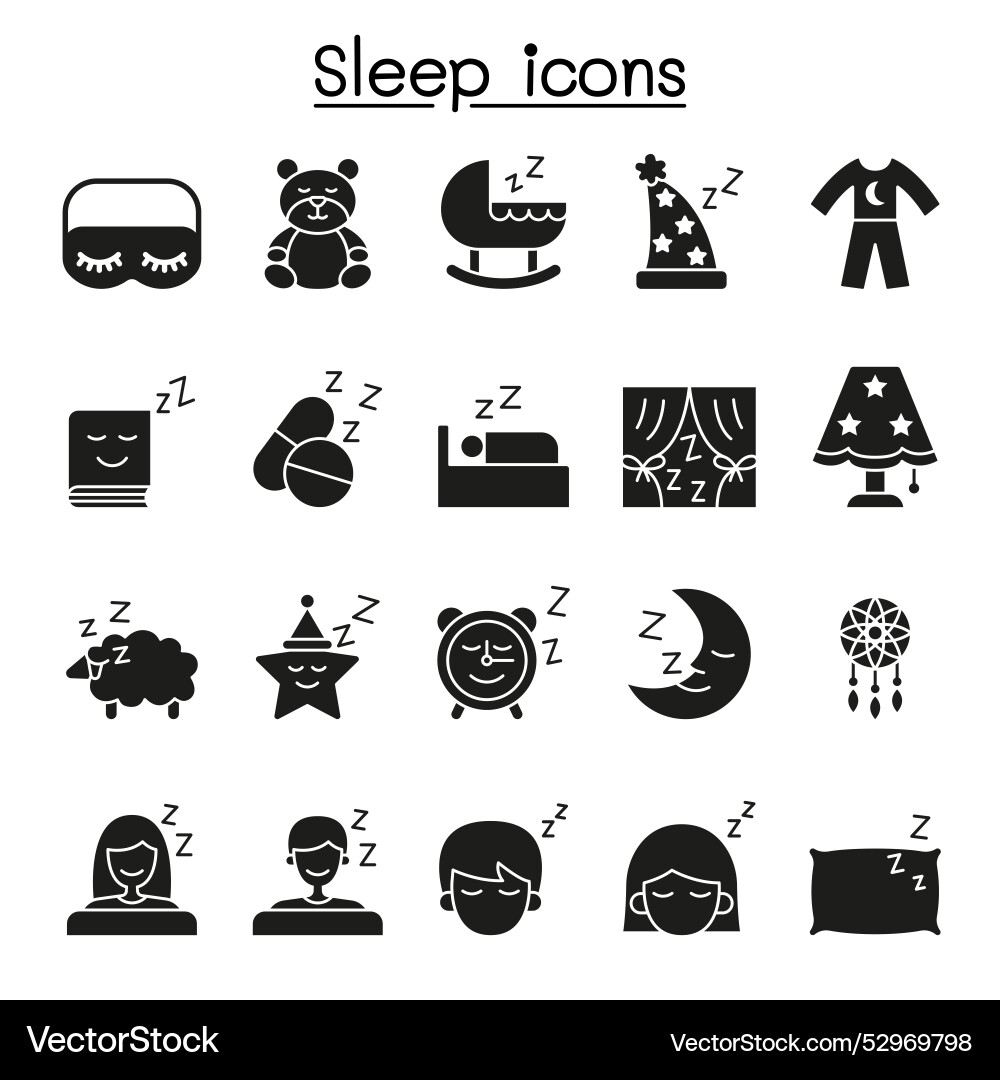 Sleep icons set in glyph style Royalty Free Vector Image