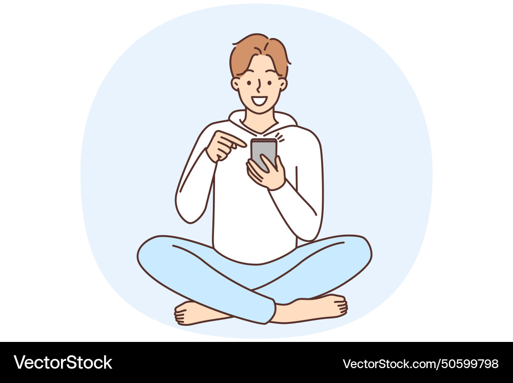 Smiling man using cellphone Royalty Free Vector Image
