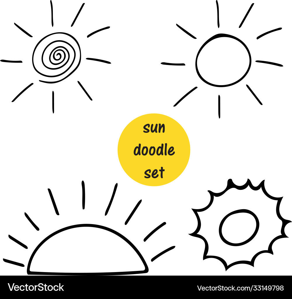 Sun hand drawn set elements in doodle style Vector Image
