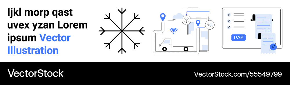 Logistics and payment process with delivery truck Vector Image