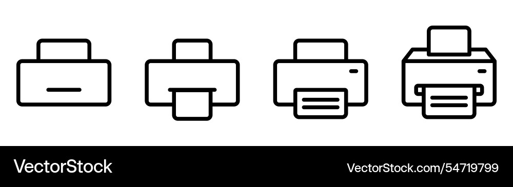 Printer icon set print symbol in outline linear Vector Image