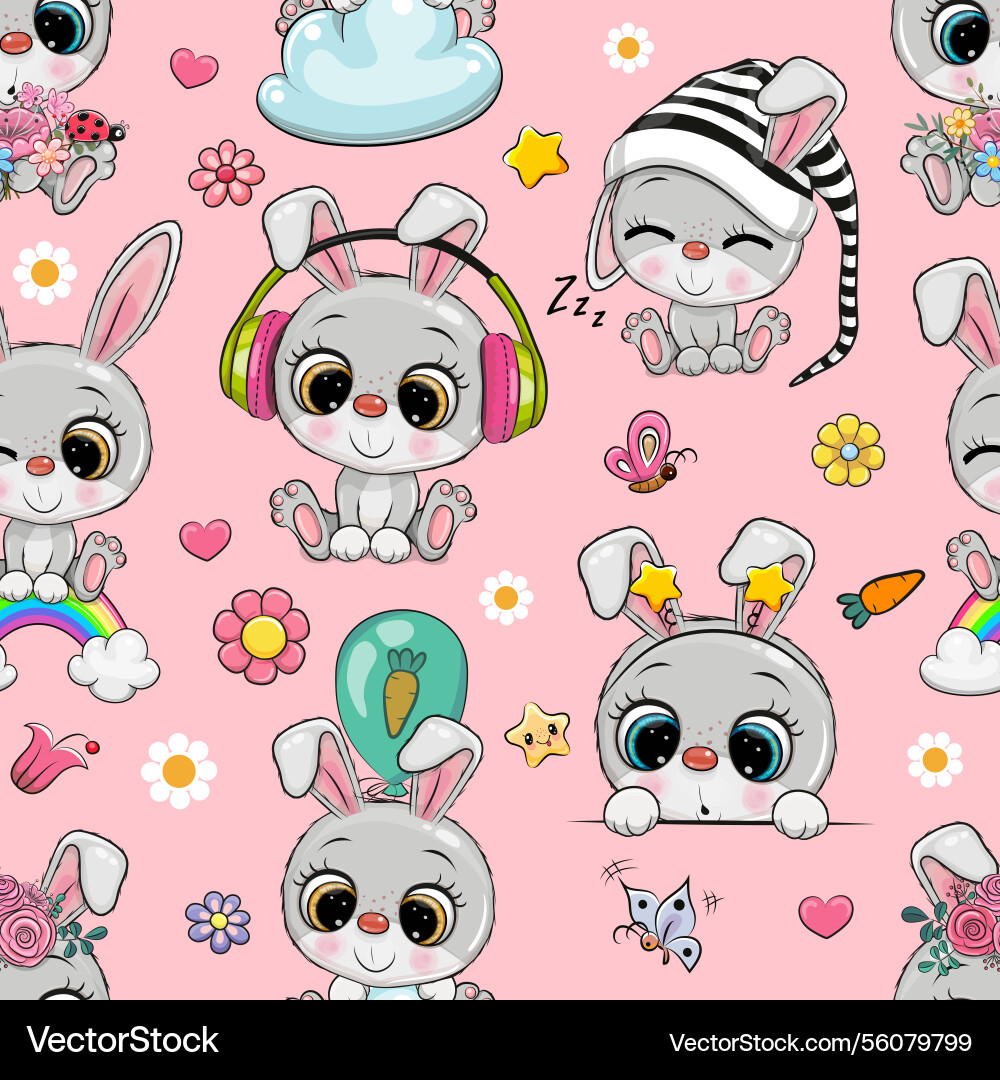 Seamless pattern with cute cartoon rabbit Vector Image