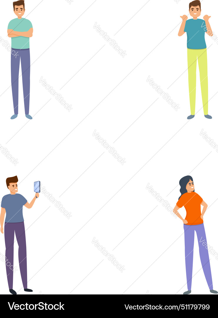 Self esteem icons set cartoon Royalty Free Vector Image