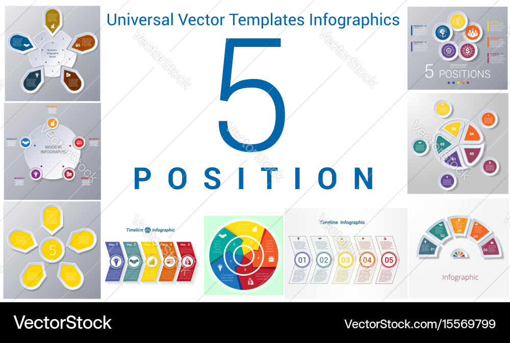 Universal templates set infographics 5 positions Vector Image