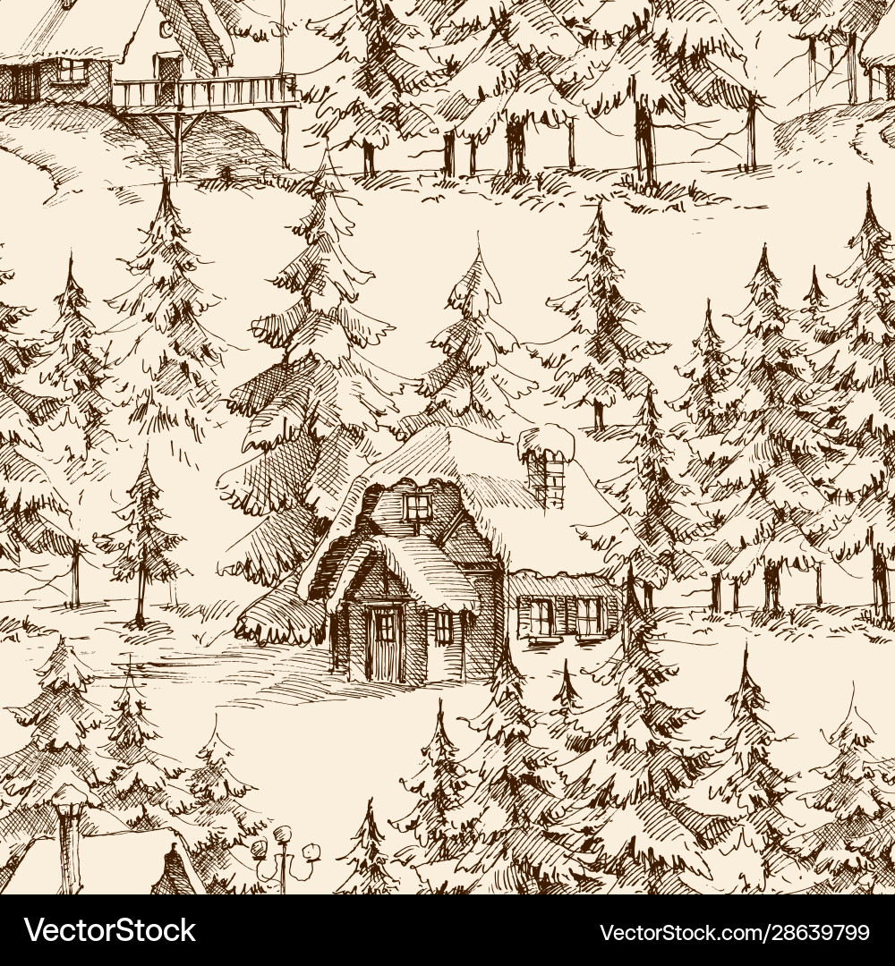 Wooden lodge in pine forest idyllic Royalty Free Vector