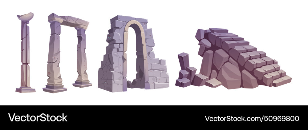 Ancient ruin set old atlantis building Royalty Free Vector
