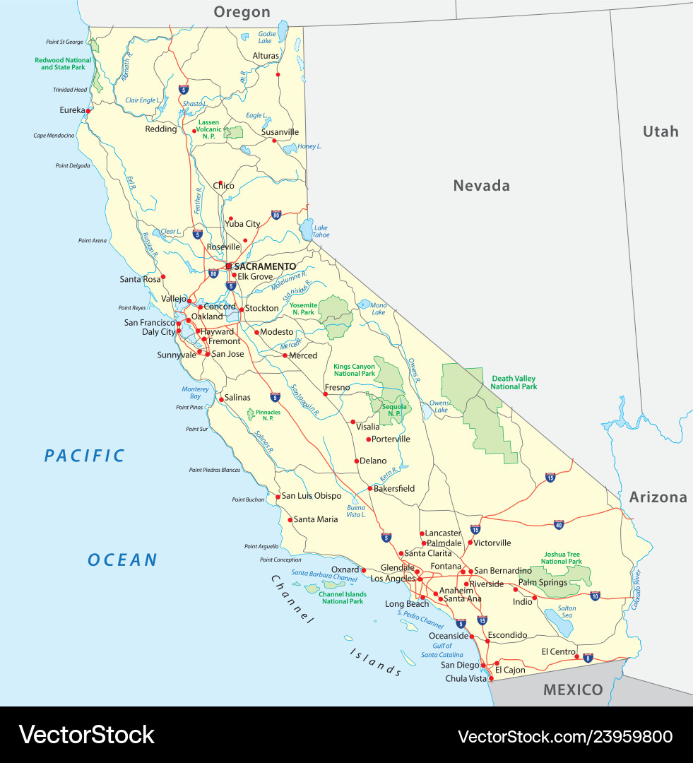 California road map Royalty Free Vector Image - VectorStock