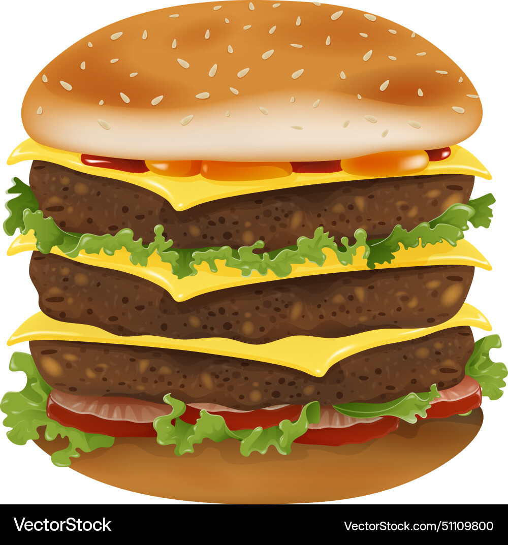 Graphic of a stacked triple cheeseburger Vector Image
