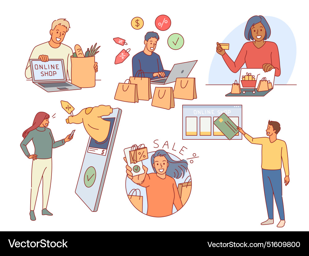 People shop online internet market users mobile Vector Image