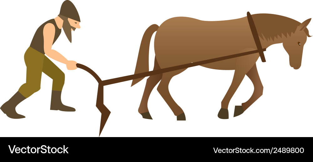 Plowman and horse with plow Royalty Free Vector Image