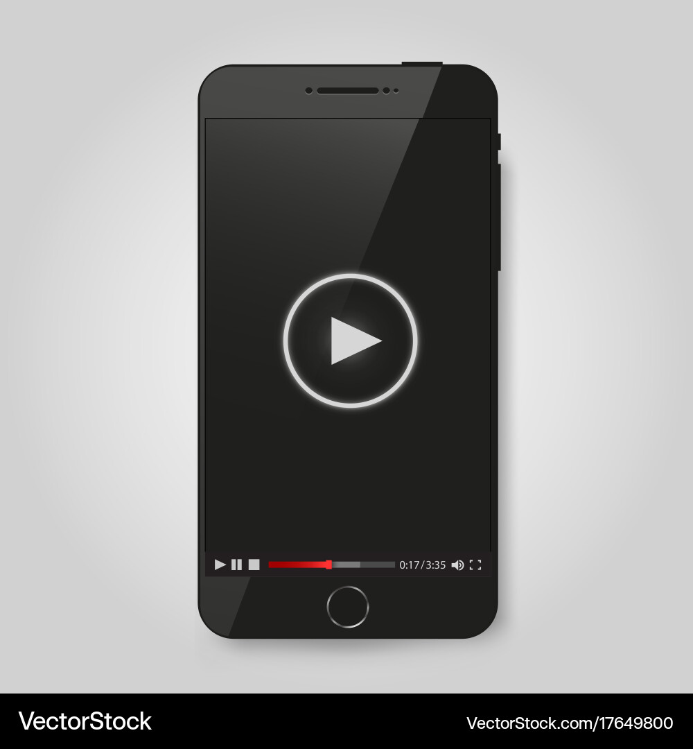 Realistic modern phone video player on screen Vector Image