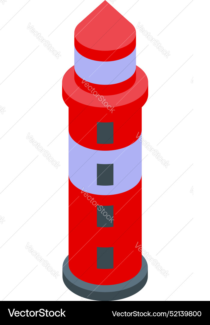 Red lighthouse guiding ships at night isometric Vector Image