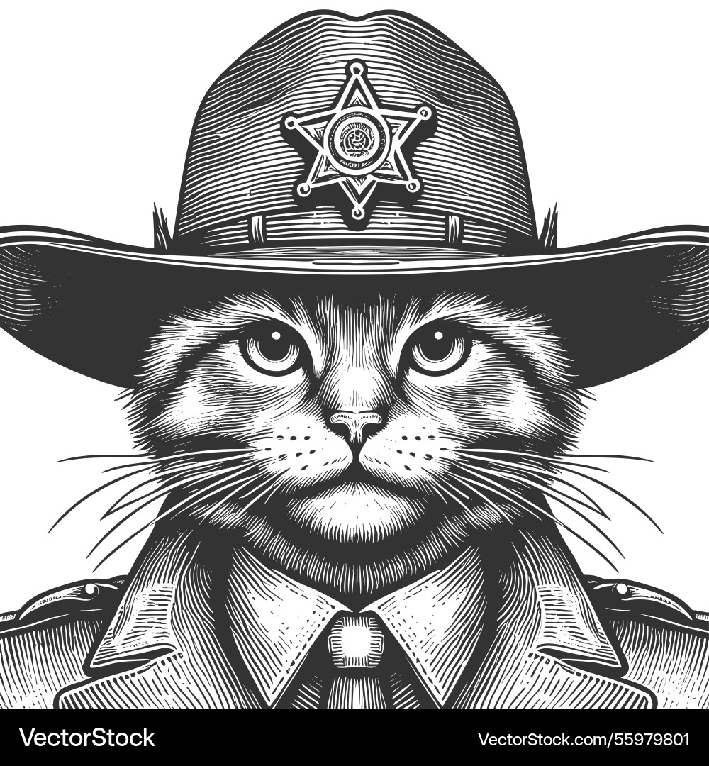 Cat sheriff in uniform and hat Royalty Free Vector Image