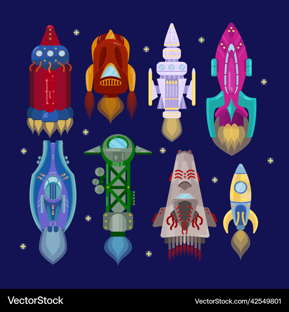 Colorful Rocket Ships Cartoon Set – Royalty-Free Vector | VectorStock