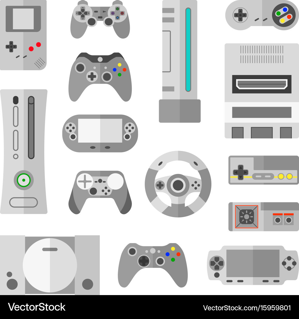 Computer console with game controllers for video Vector Image