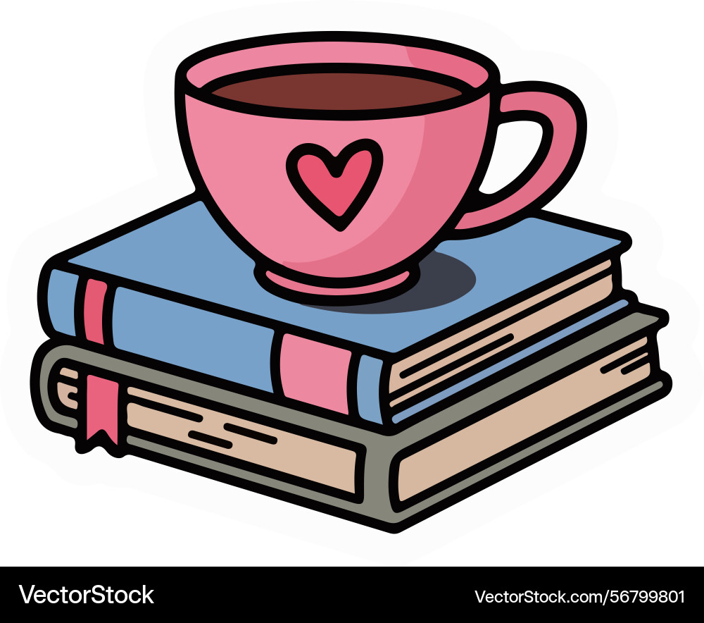 Cute stack of books with a heart coffee cup Vector Image