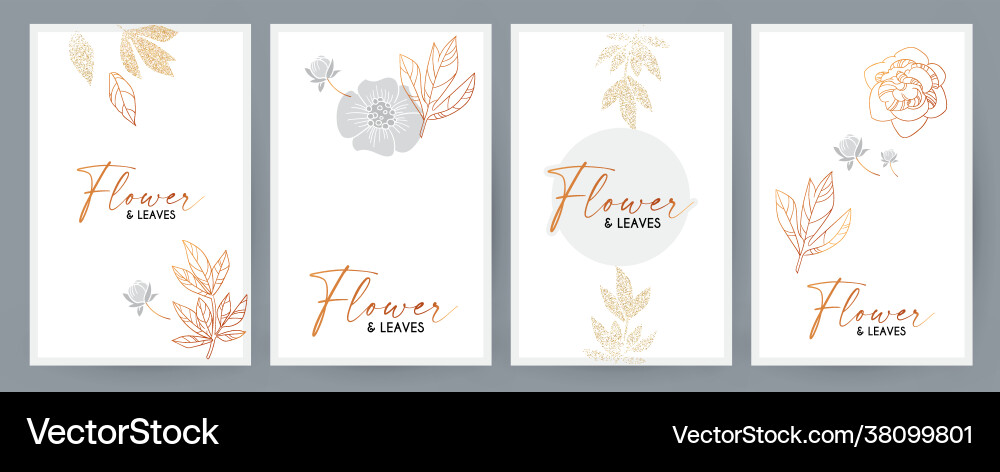 Elegant card template set with hand drawn gold Vector Image