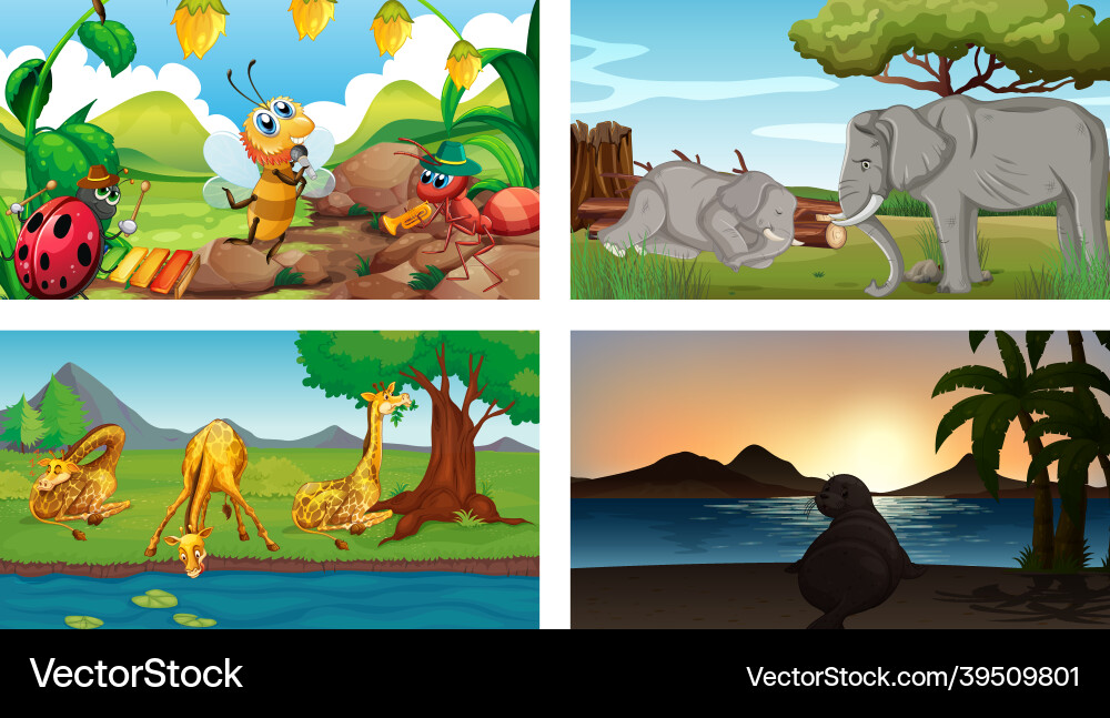 Four different nature horizontal scene Royalty Free Vector