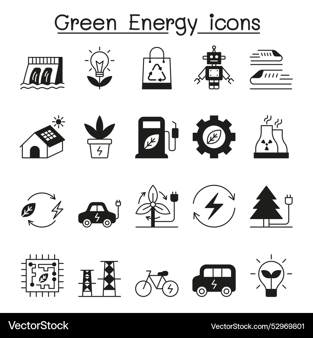 Green energy icons set graphic design Royalty Free Vector
